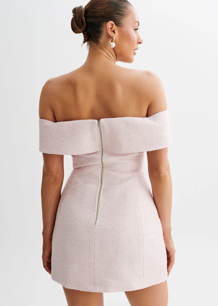 Helana Tweed Off Shoulder Mini – Hired In The Hills